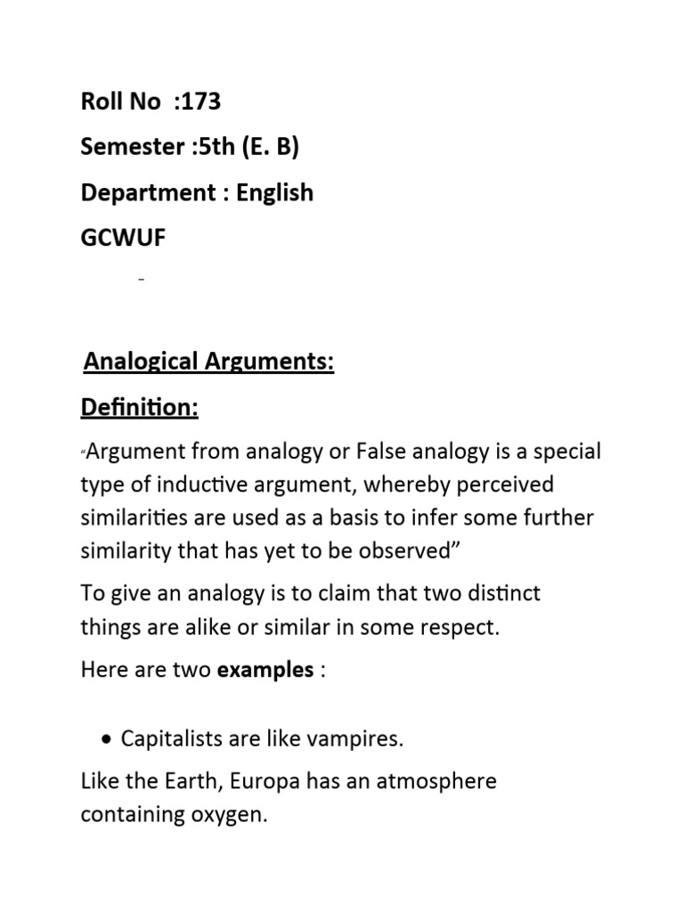 Analogical Arguments | PDF | Argument | Deductive Reasoning Analogical Arguments | PDF | Argument | Deductive Reasoning