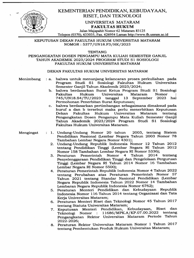 SK Pengampu Ganjil 2023 Fix | PDF