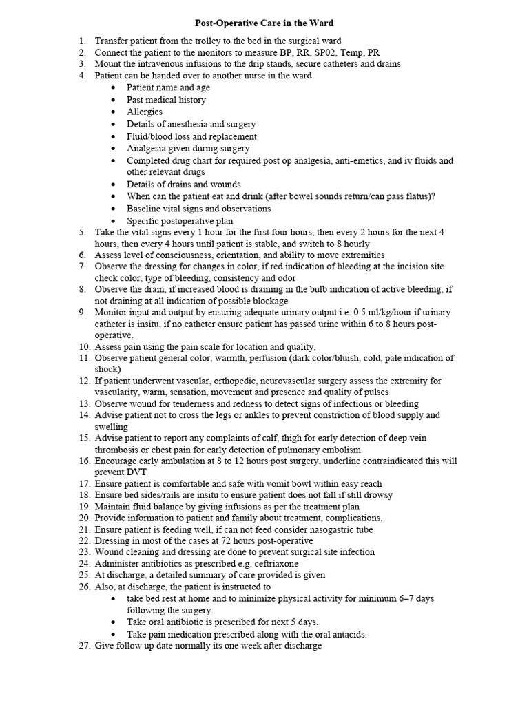 Post-Operative Care Guidelines | PDF | Surgery | Causes Of Death