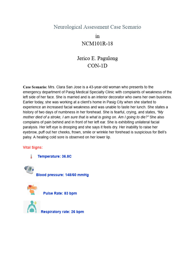 Bell's Palsy Neurological Assessment Case | PDF | Electromyography | Nerve