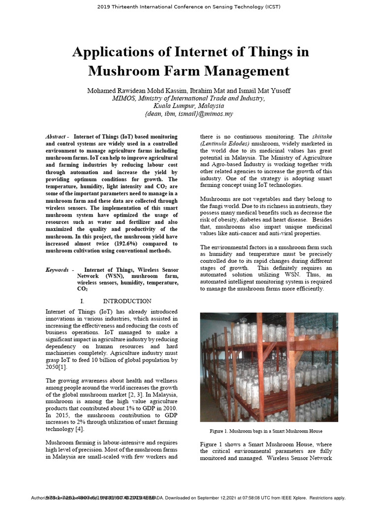 Applications of Internet of Things in Mushroom Farm Management | PDF | Wireless Sensor Network ...