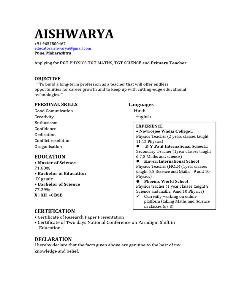 Aishwarya Resume | PDF