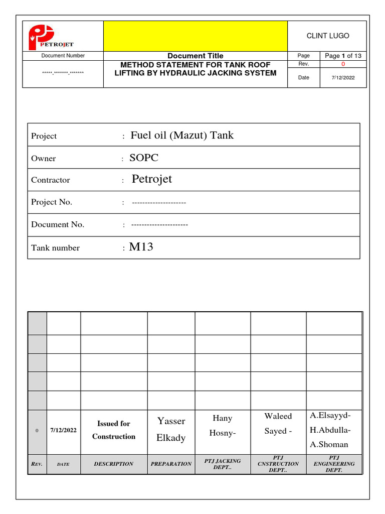 Method Statement For Roof Lifting by Jacks (REV0) FINAL M13 | PDF ...