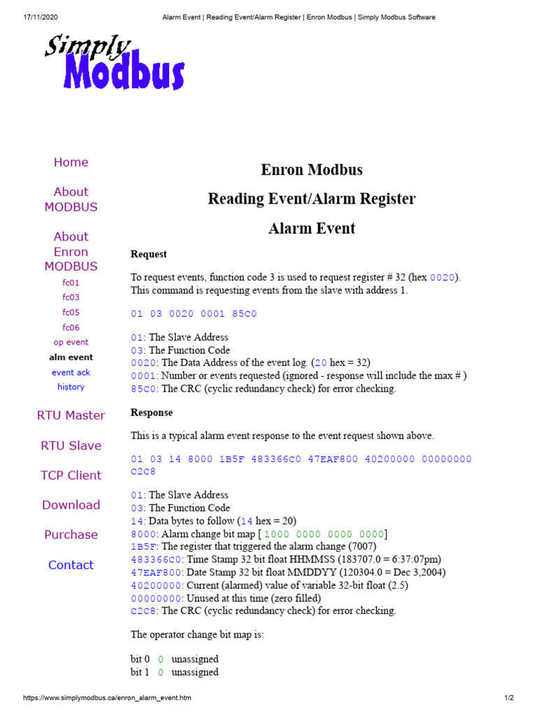 Alarm Event - Reading Event - Alarm Register - Enron Modbus - Simply ...