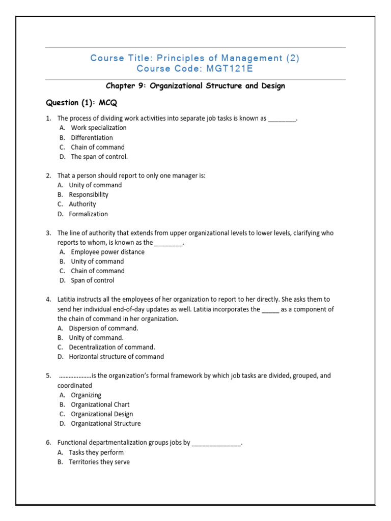 Chapter 9 Questions | PDF | Organizational Structure | Business