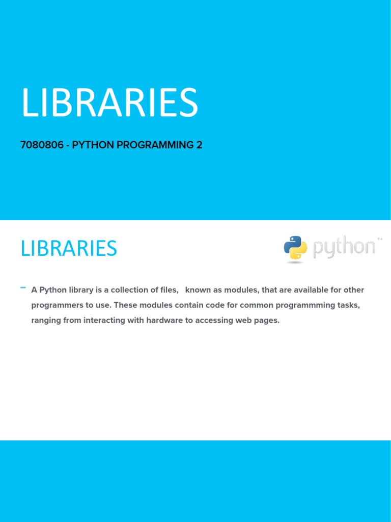 Python Programming 2 Libraries Random Pdf Programming Computer Program 