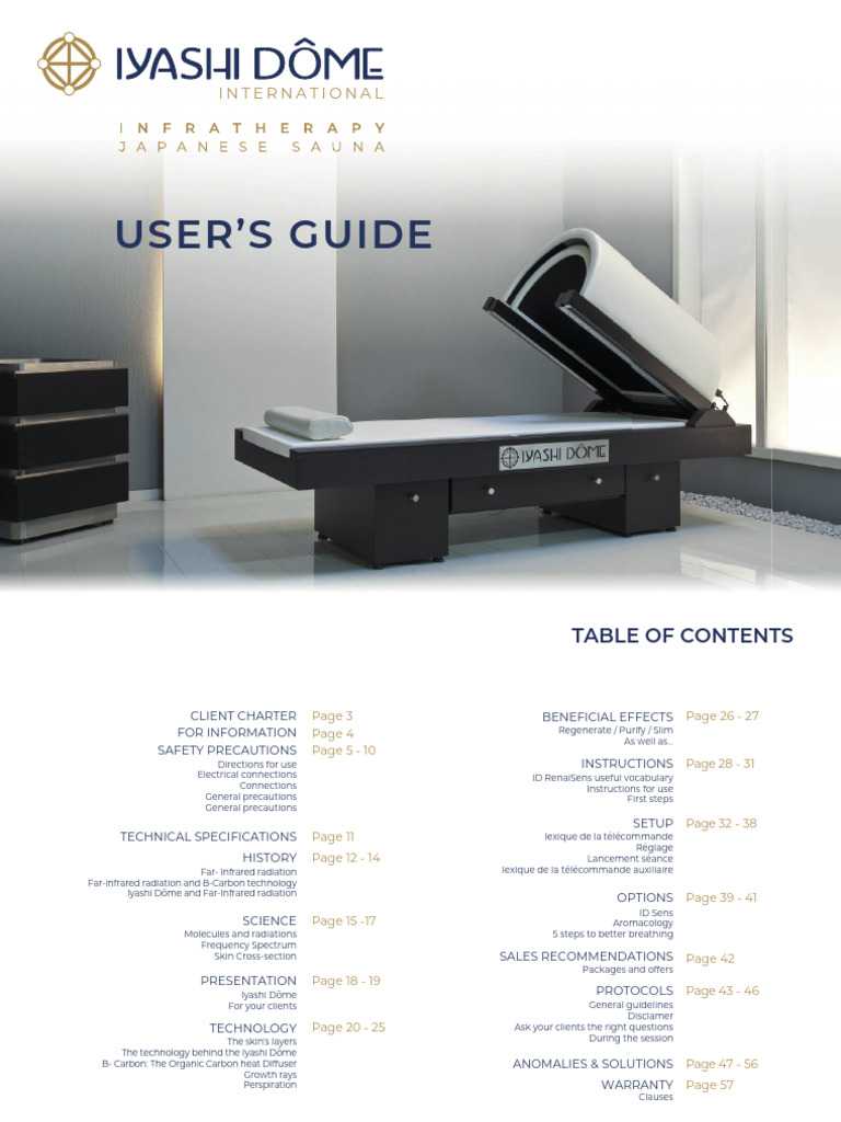 Iyashi Dôme User's Guide and Safety Info | PDF | Radiation | Infrared