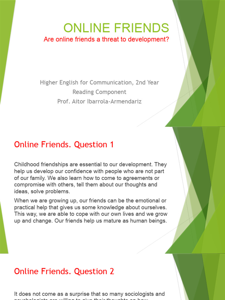 Dangers of Online Friends - Key To The Questions | PDF | Thought ...