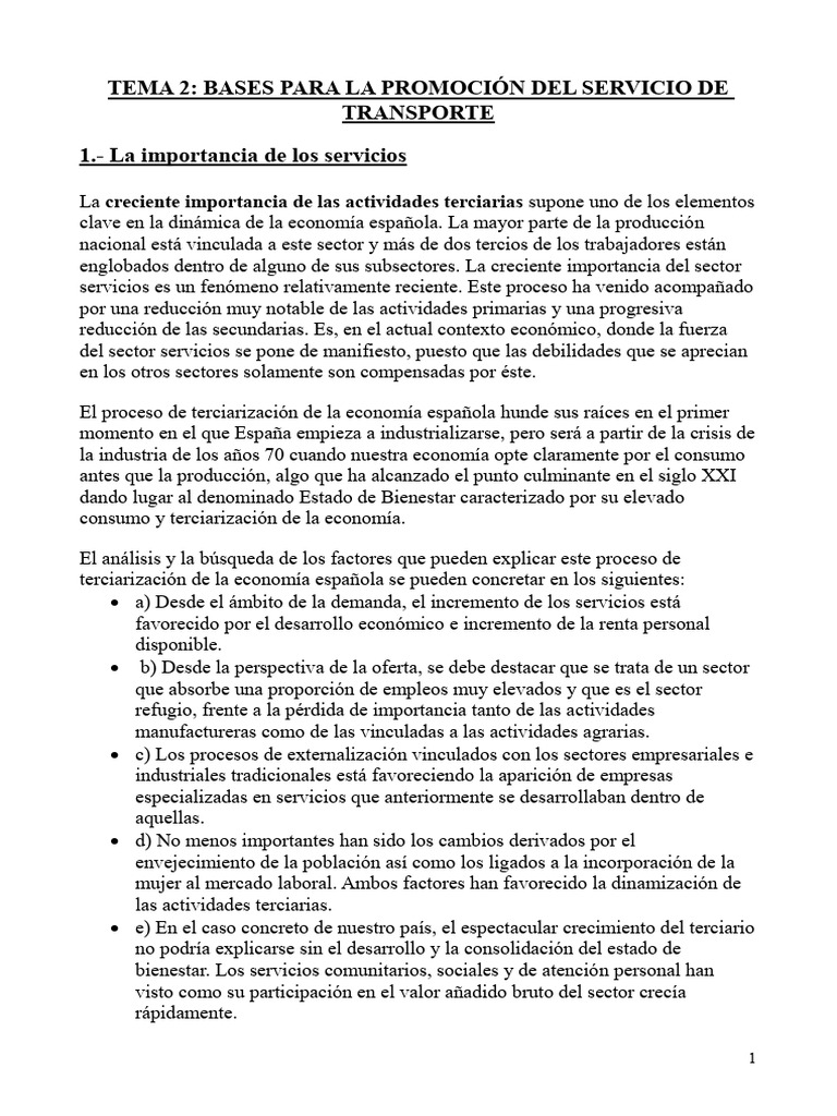 Tema BASES PARA LA PROMOCIÓN DEL SERVICIO DE TRANSPORTE | PDF ...