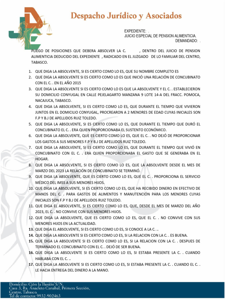 Pliego de Posiciones Absolver Parte Actora | PDF