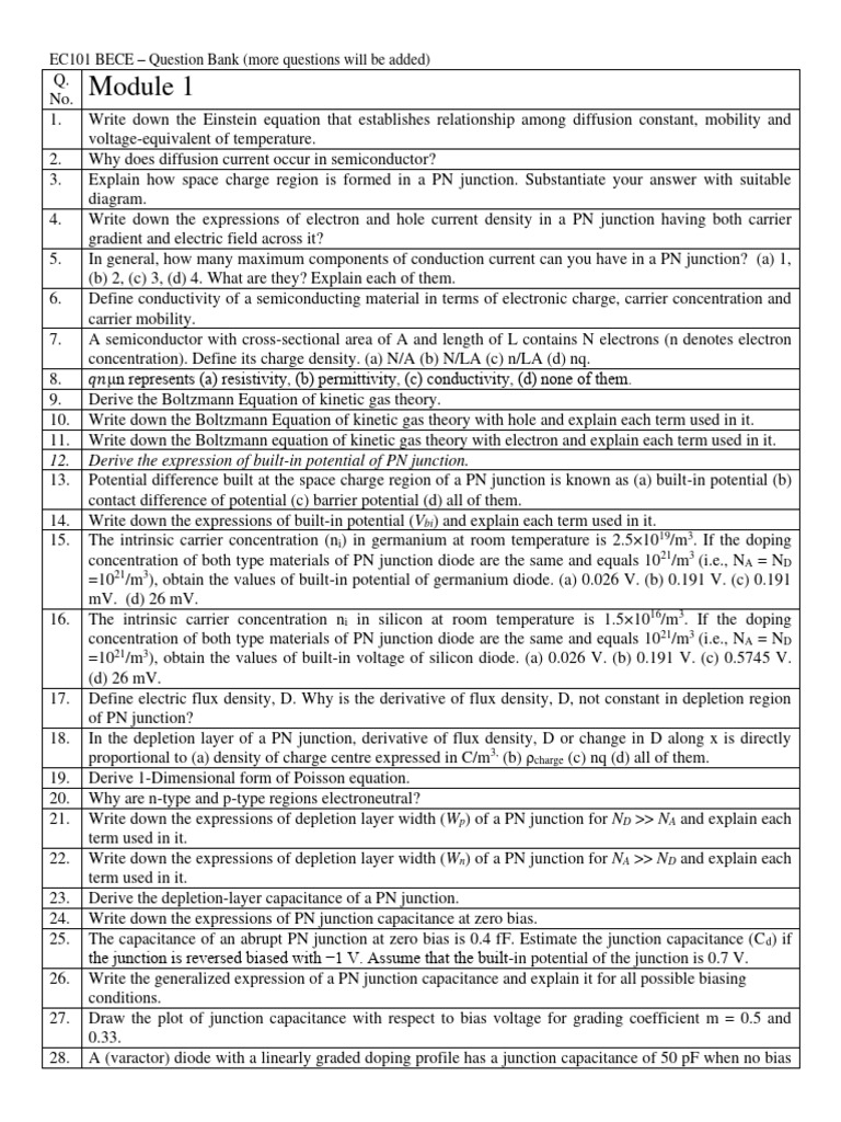 EC101 BECE - Question Bank | PDF | Bipolar Junction Transistor | Rectifier