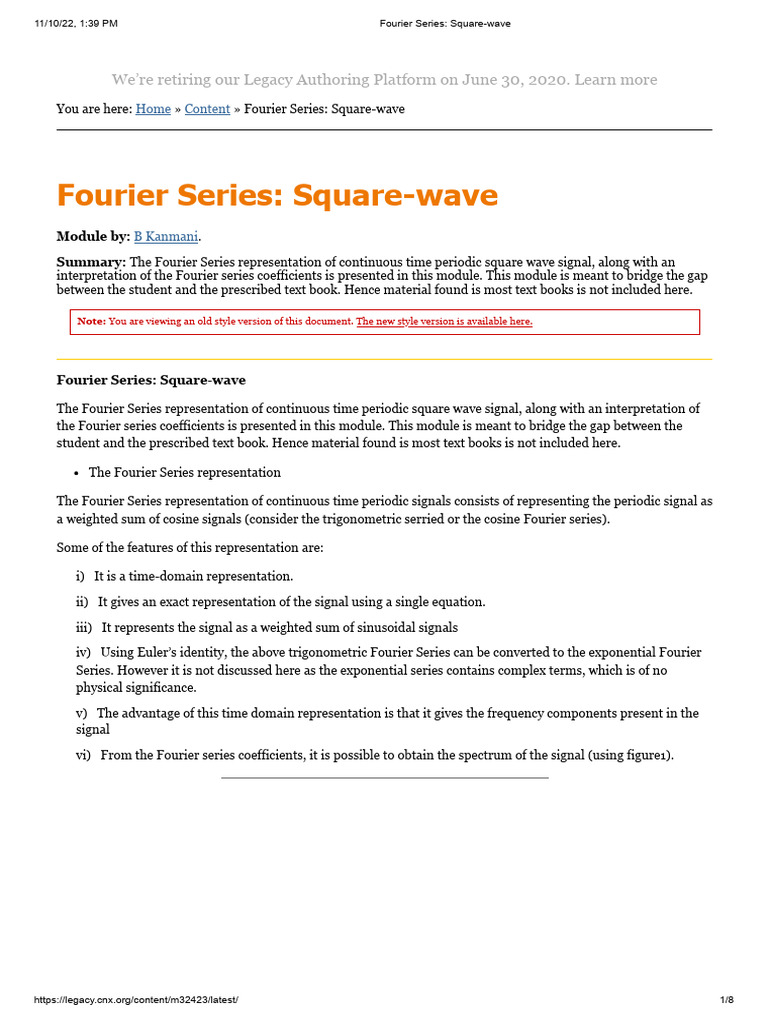 Fourier Series Square-Wave | PDF | Fourier Transform | Fourier Series