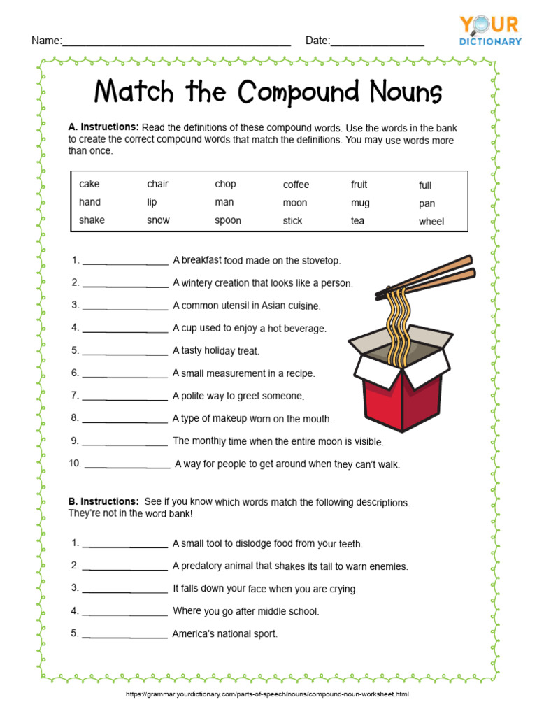 Match Compound Nouns Worksheet | PDF | Food And Drink | Cuisine