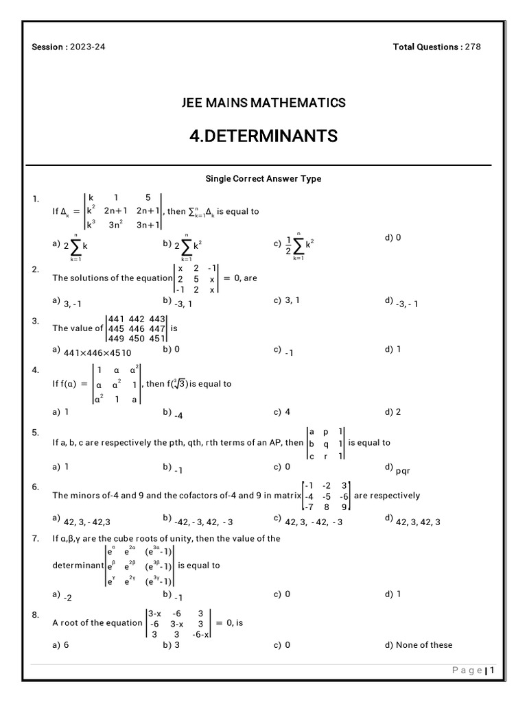 Determinants 1 2 | PDF | Triangle | Zero Of A Function