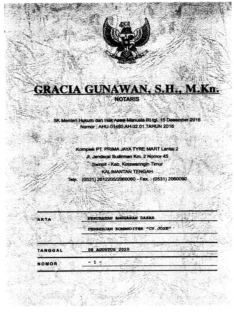 Akta Pendirian Perubahan CV. Jose | PDF