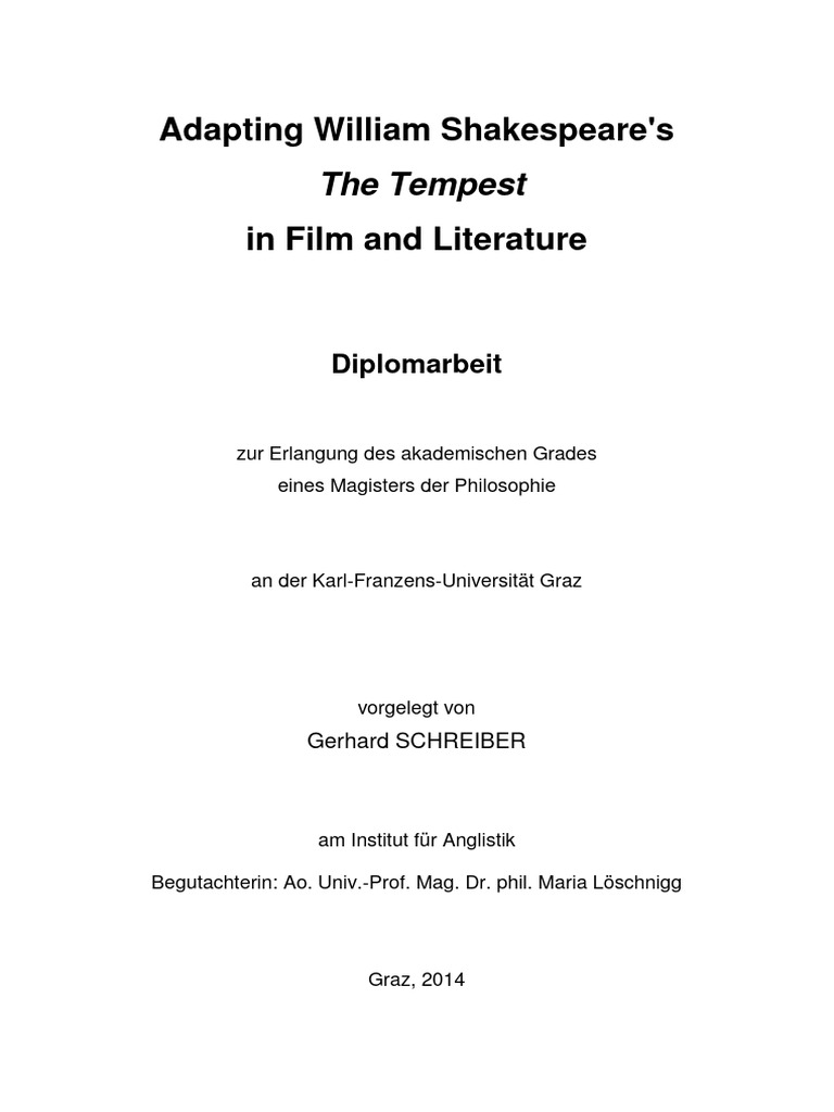 Adapting William Shakespeare's The Tempest in Film and Literature | PDF ...