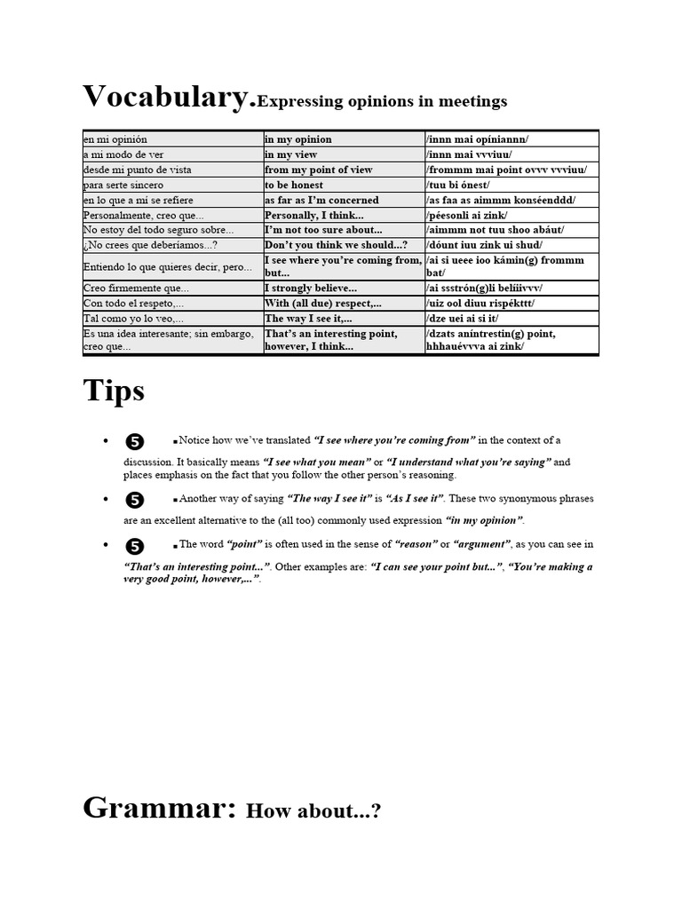 expressing opnions | PDF | English Language | Semantic Units