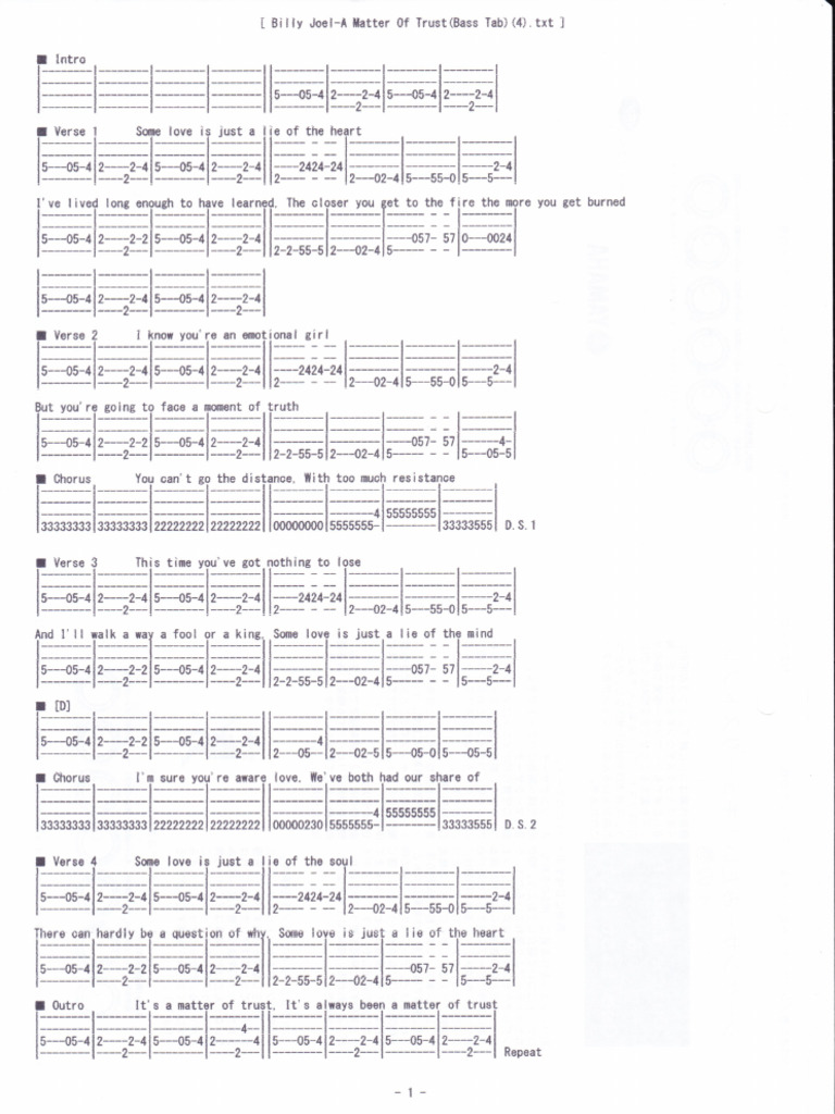 A Matter of Trust (Bass Guitar Tab) | PDF