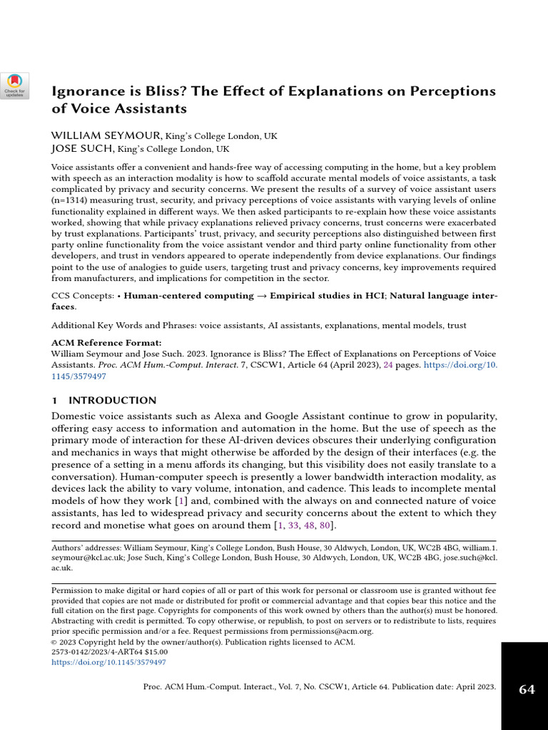 Ignorance Is Bliss? The Effect of Explanations On Perceptions of Voice ...