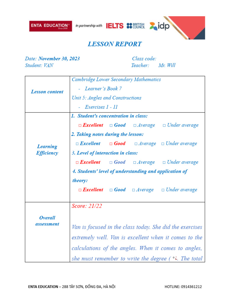 Lesson Report: Angles & Constructions | PDF