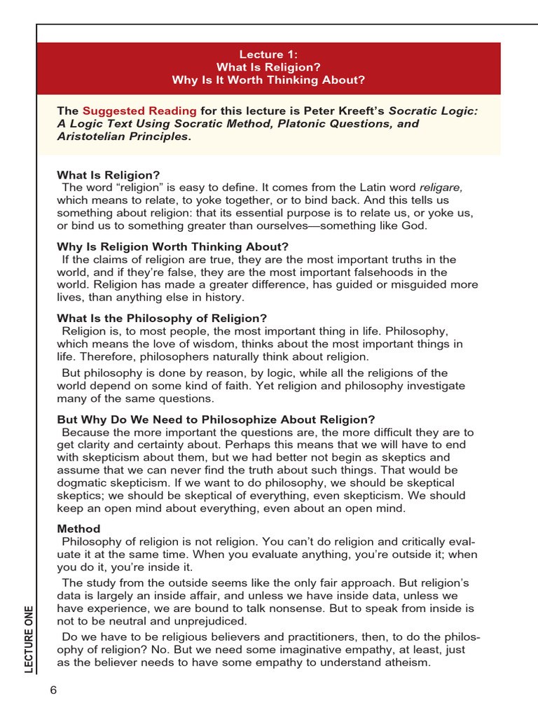 Lecture 01 Philosophy of Religion | PDF