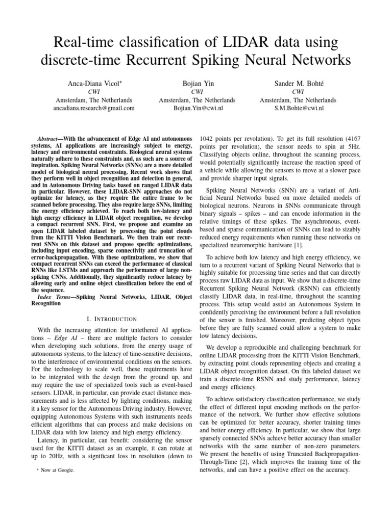 Real Time Classification using SNN | PDF | Artificial Neural Network | Lidar