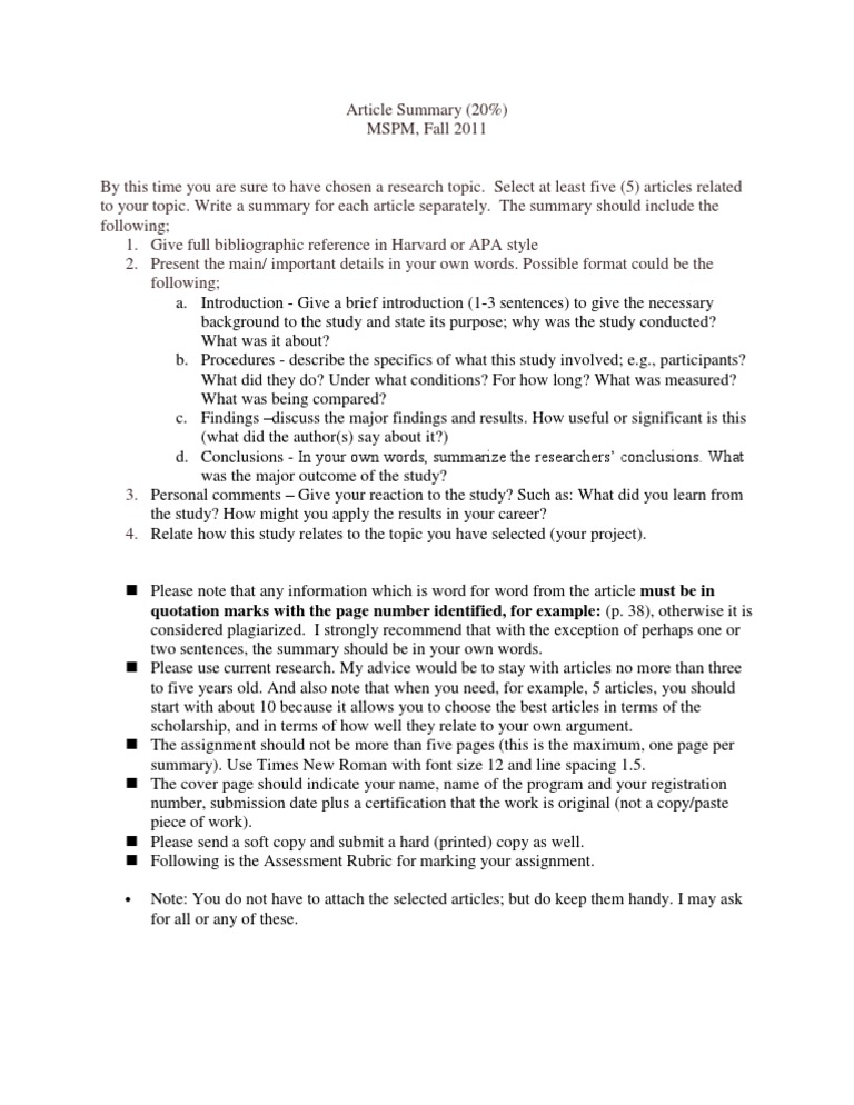 Article Summary Assignment Way To Do | PDF | Cognition
