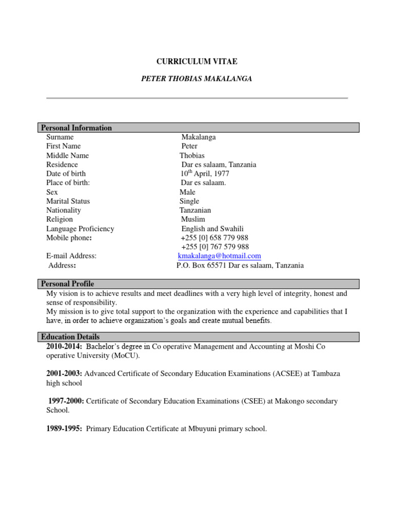 Update D CV | PDF | Tanzania