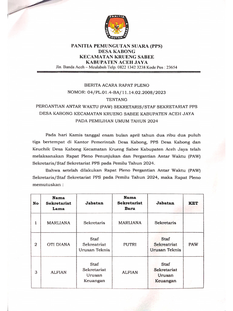 Berita Acara PAW | PDF