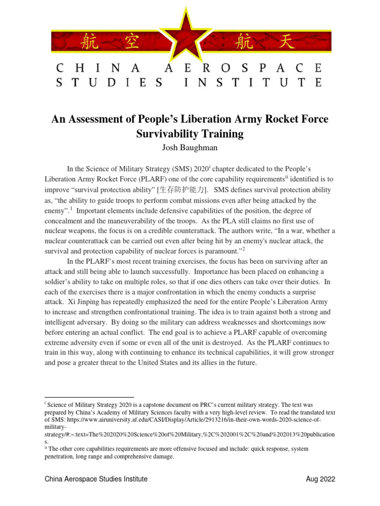 An Assessment of Peoples Liberation Army Rocket Force Survivability ...