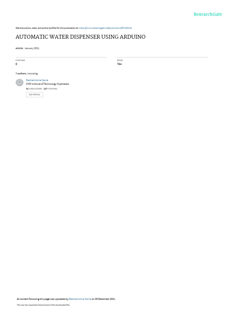 Automatic Water Dispenser Using Arduino January 2021 Pdf