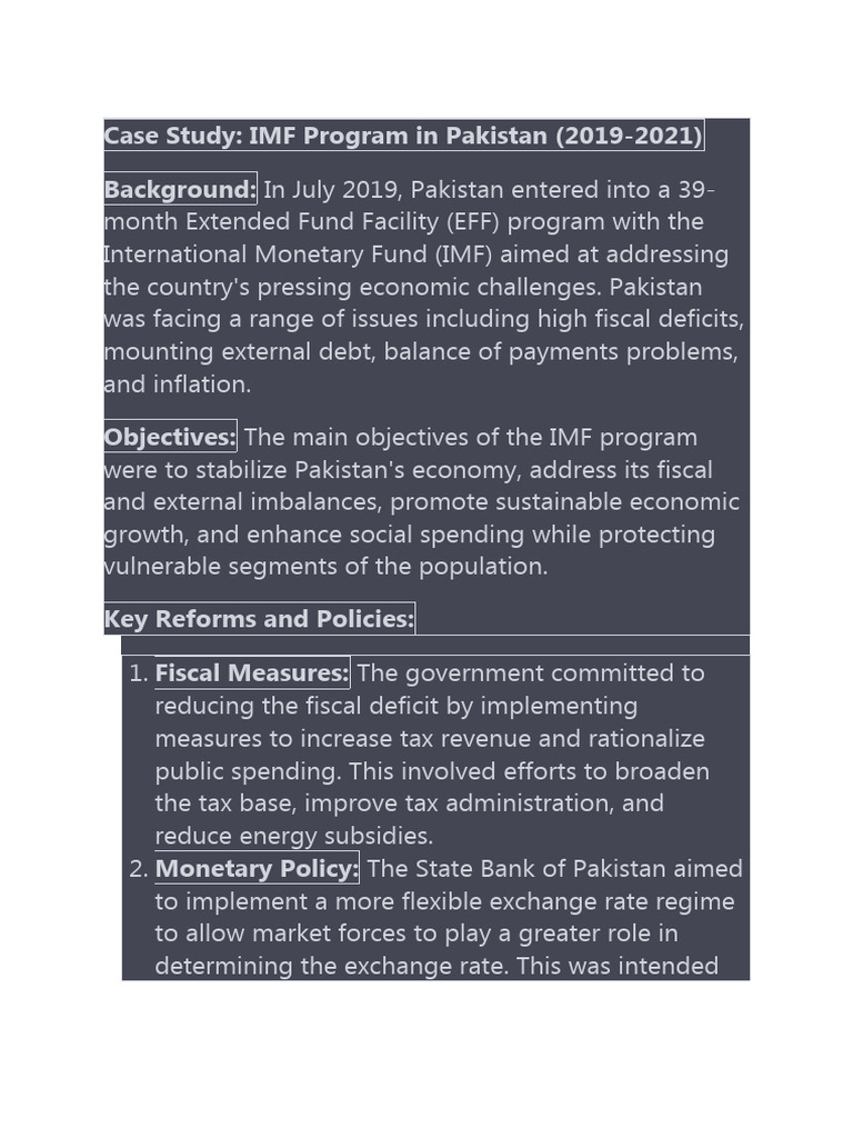 case study on imf pakisatn | PDF | Cost Of Living | Structural Adjustment