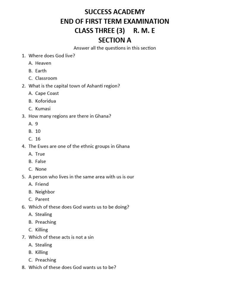 RME First Term Exam for Class 3 | PDF | Travel | Language Arts & Discipline