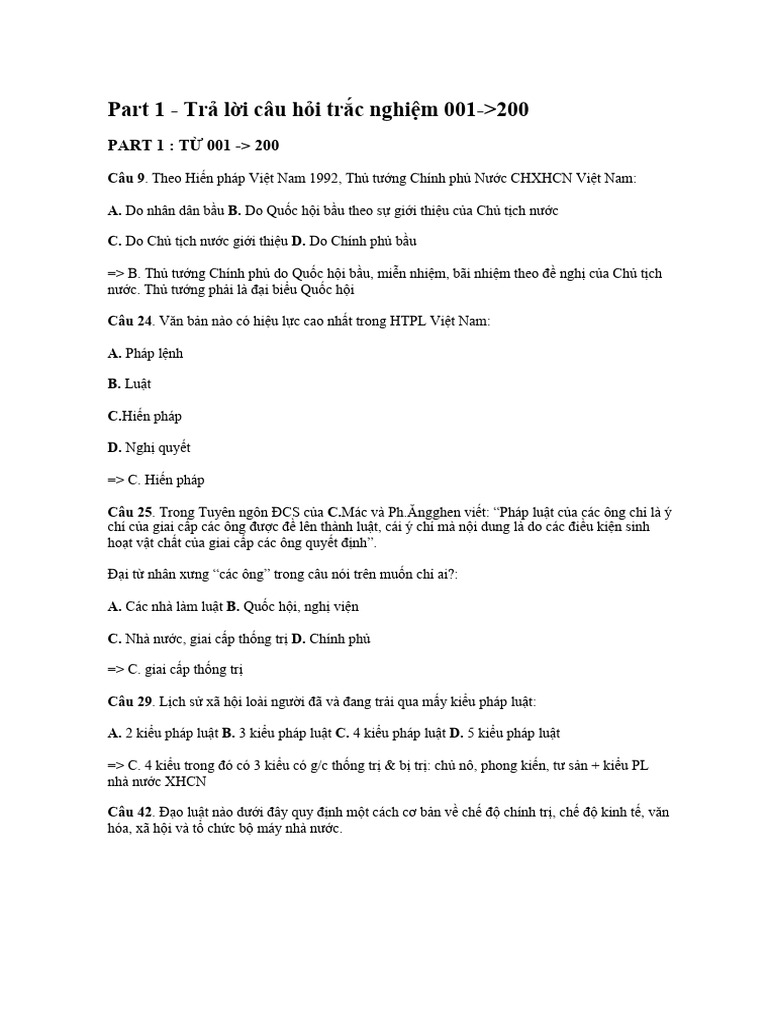 Trac Nghiem Mon Phap Luat Dai Cuong Co Dap An 1102292 - Compress | PDF