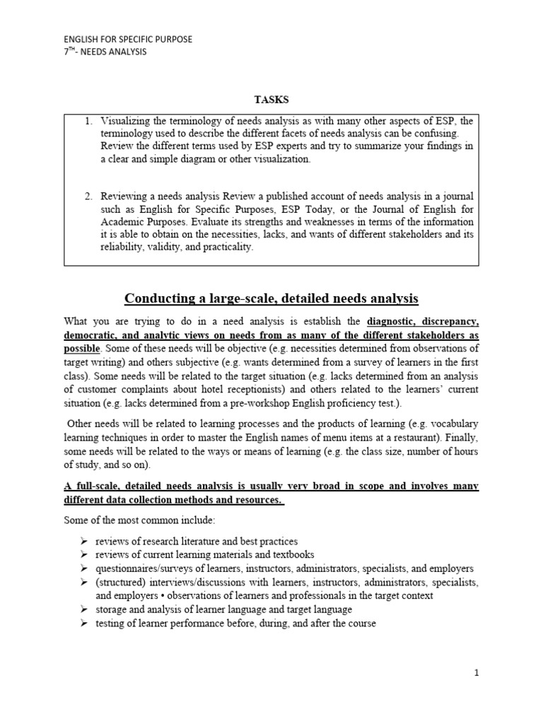 Needs Analysis in ESP Courses | PDF | Learning | English Language