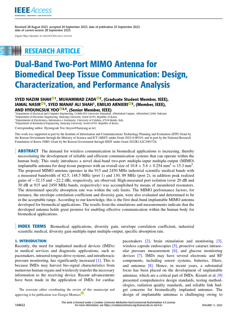 Dual Band Two Port Mimo Antenna For Biomedical Deep Tissue