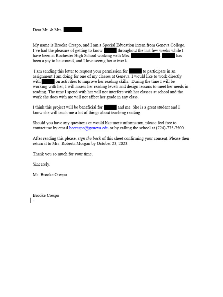 parent permission letter case study | PDF