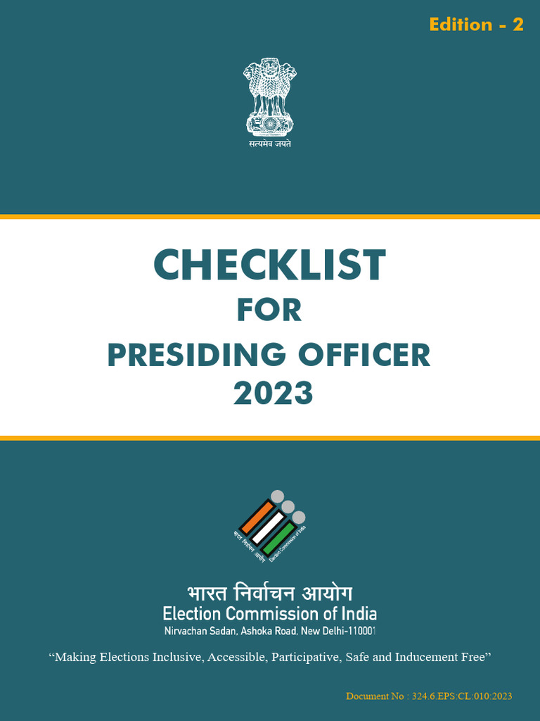 Checklist For Presiding Officer, 2023 | PDF | Voting | Political Corruption