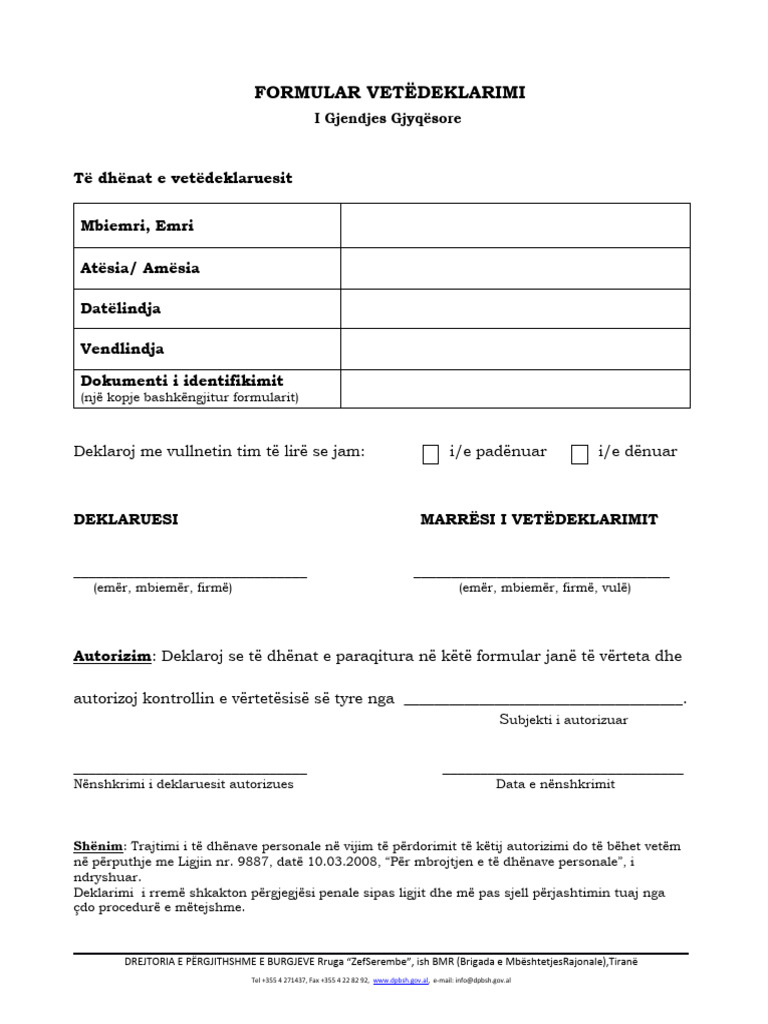 Formular Vetedeklarimi | PDF