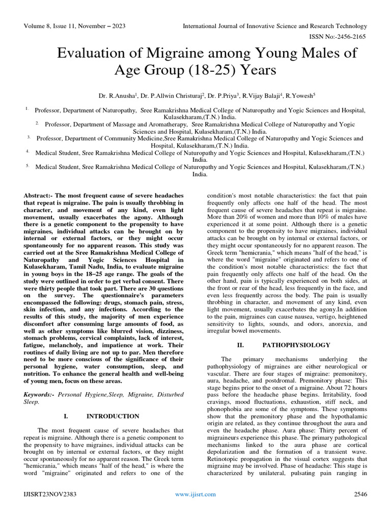 Evaluation of Migraine Among Young Males of Age Group (18-25) Years | PDF | Migraine | Headache