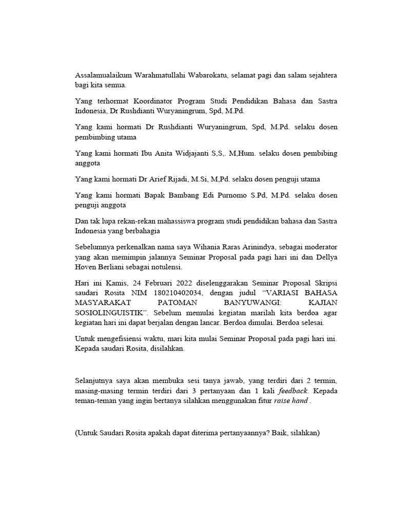 Teks Moderator Sempro Kak Ros | PDF | Karier & Perkembangan