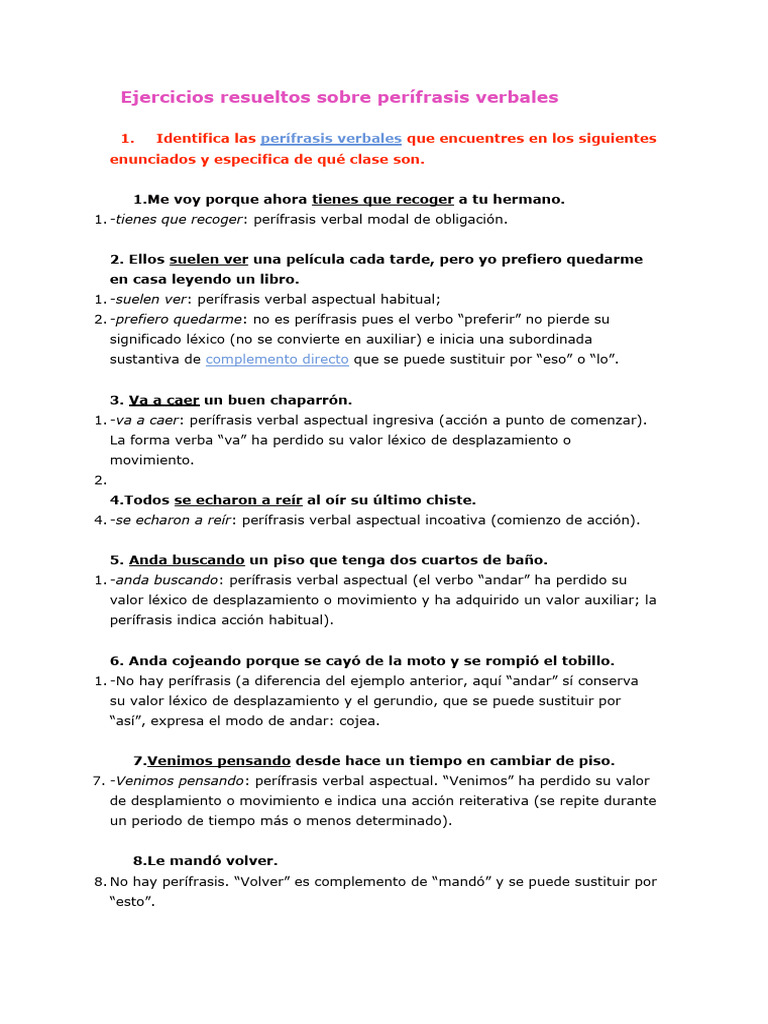Ejercicios Resueltos Sobre Perífrasis Verbales | PDF | Verbo ...