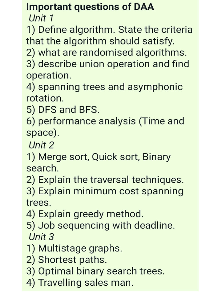 DAA IMPORTANT QUESTIONS | PDF DAA IMPORTANT QUESTIONS | PDF