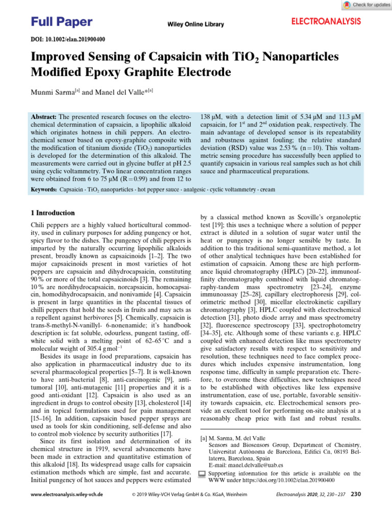 NOTED Electroanalysis Sarma - Improved Sensing of Capsaicin With TiO2 ... NOTED Electroanalysis Sarma - Improved Sensing of Capsaicin With TiO2 ...