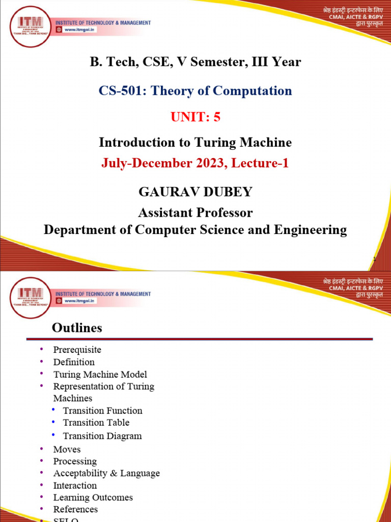 Lecture-1 Introduction To Turing Machine | PDF