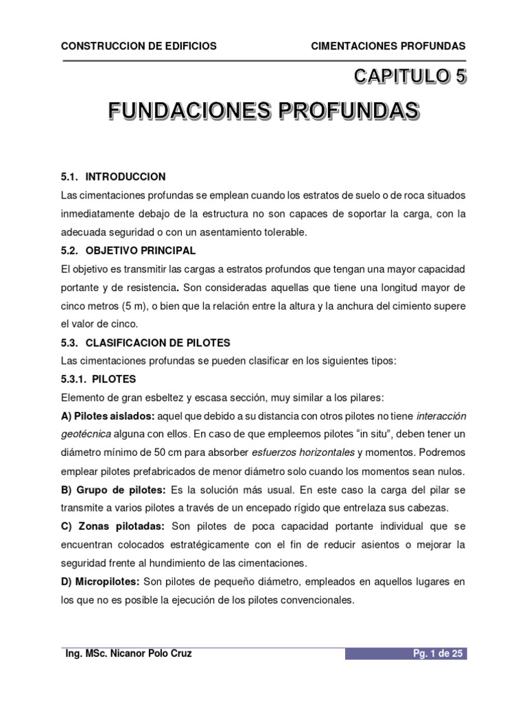 CAP. 5 CIMENTACIONES PROFUNDAS | PDF | Fundación profunda | Fundación (Ingeniería)