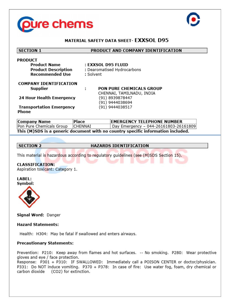 Exxsol D95 | PDF | Firefighting | Combustion