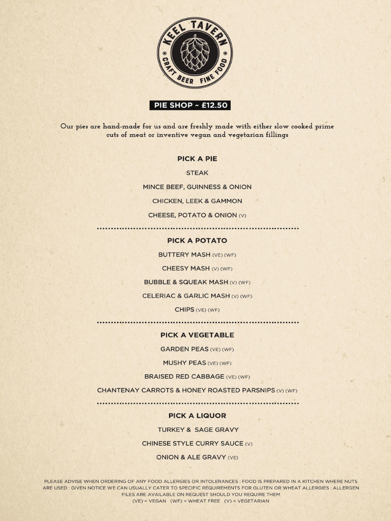Keel Tavern Pie Menu | PDF