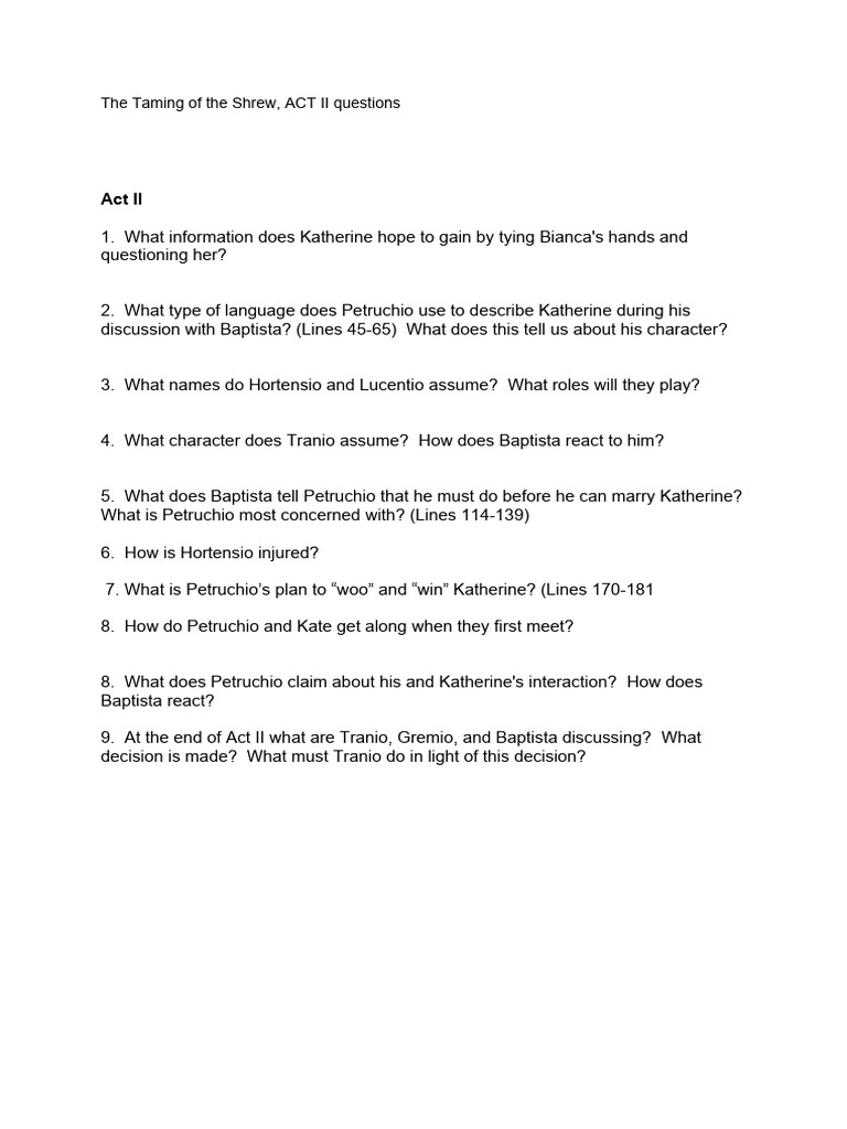 Act II Questions for Taming of the Shrew | PDF