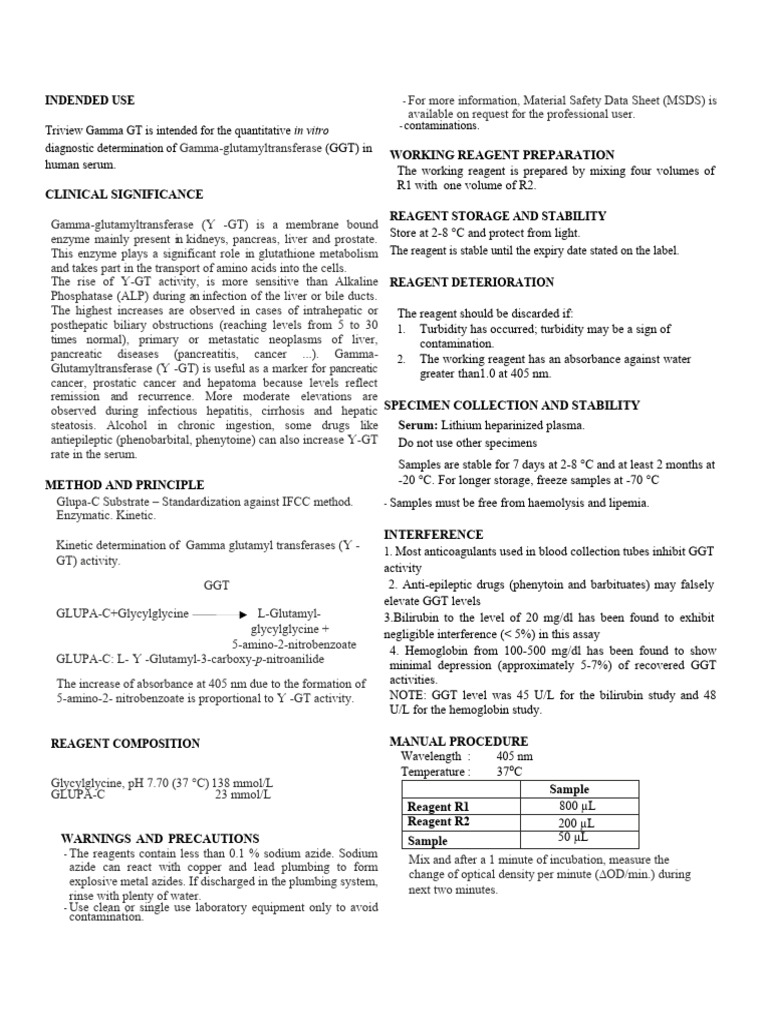 GGT Insert | PDF | Liver | Biochemistry